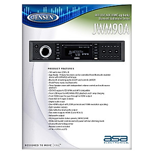 Jensen JWM90A Slimline 3-Zone Source Theater-Style Bluetooth Wallmount Stereo with App Control, DVD/CD-R/RW & MP3 Compatible, Dual HDMI Video Output, HDMI ARC, USB Play MP3/WMA Files, Rear RCA In/Out