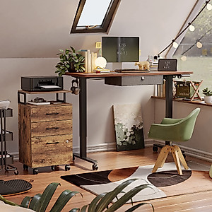 FEZIBO Height Adjustable Desk with 2 Drawers Storage and 3-Drawer Rolling Filing Cabinet