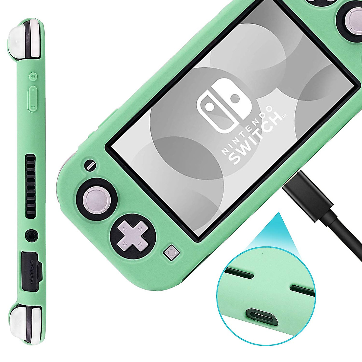 Silicone Protective Case for Nintendo Switch Lite, Soft Grip Case Cover with Comfort Ergonomic Handles for Nintendo Switch Lite 2019 [Self Stand][4 Thumb Stick Caps] (Silicone Grip-Green)