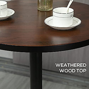 HOMCOM 42" H Bar Height Round Bar Table, Rustic Industrial Pub Table, Elm Wood Top Bistro Table with Metal Base