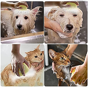 Dog Bath Brush, Pet Massage Brush Shampoo Dispenser, Soft Silicone Brush Rubber Bristle for Dogs and Cats Shower Grooming (Yellow)