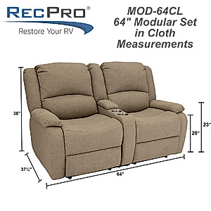 RecPro Charles 64" Double Recliner RV Sofa with Console and Cupholders | Zero Wall Loveseat for Camper | Wall Hugger Couch | Fifth Wheel Theater Seating | Replacement RV Furniture | Oatmeal Cloth