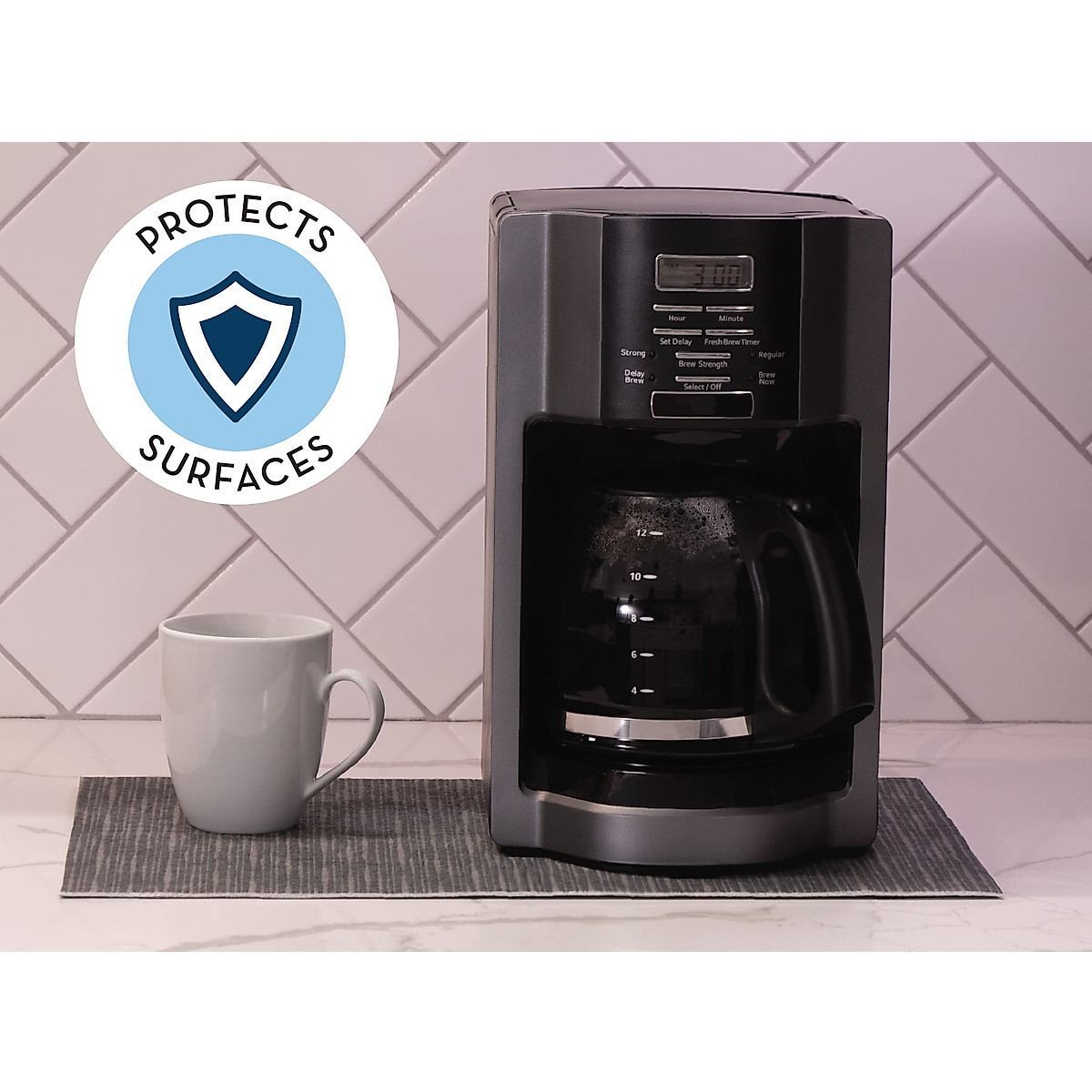 S&T INC. Coffee Mat, Absorbent Coffee Bar Mat for Coffee Maker and Espresso Machine, Coffee Maker Mat for Countertops, House Blend Print, 12 in. x 18 in., 1 Pack