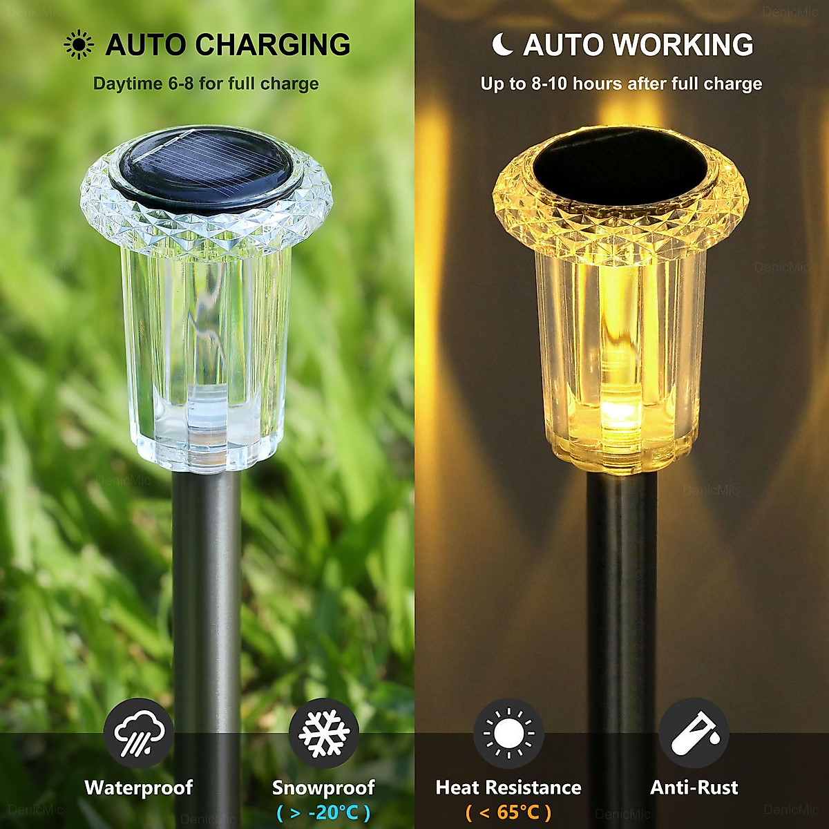 Gorrzai Solar Lights Outdoor 15 Pack Solar Pathway Lights LED Waterproof Stainless Steel Garden Stake for Yard, Outside, Walkway, Sidewalk, Driveway, Lawn (Warm White)