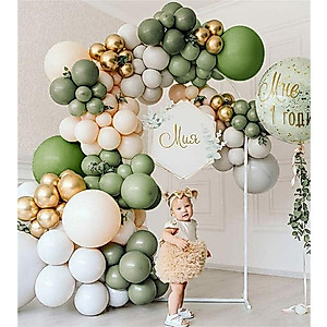 DUBEDAT 146PCS Olive Green Balloon Garland Arch Kit White Retro Green Balloon and Gold Metallic Chrome White Latex Balloons Set for Birthday Wedding Baby Shower Decorations