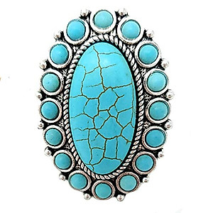 Emulily Western Flower Adjustable Cuff Ring (Turqouise)