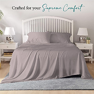 Bunny's Home 4 Piece Full Bed Sheet Set Egyptian Cotton Light Grey Full Size Sheet Set Breathable Sheets Extra Deep Pocket Full Sheets Fits 17 Inch Deep Mattress Machine Washable Cooling Sheets