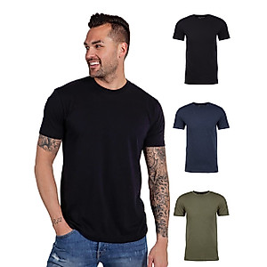 INTO THE AM Premium Men's Fitted Crew Neck Plain Essential Tees 3-Pack - Modern Fit Fresh Classic Short Sleeve T-Shirts for Men (Black/Navy/Olive Green, Medium)