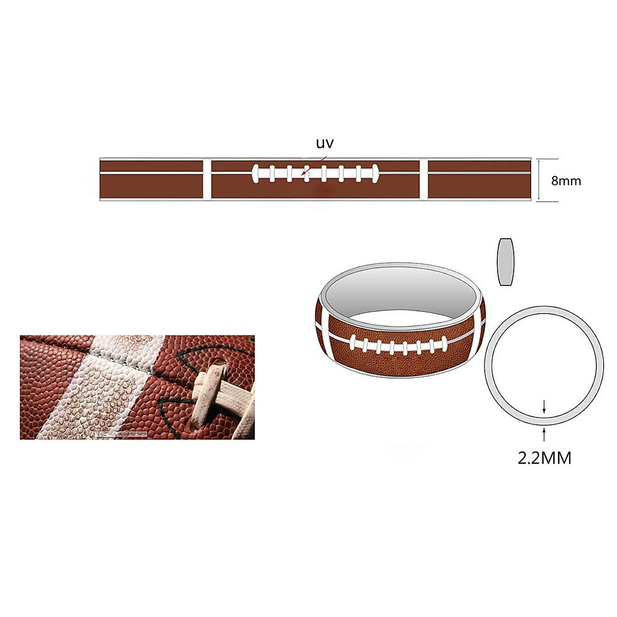 PAMTIER Unisex Stainless Steel Outdoor Sport Spinner Ring Classic Football Band Charming Jewelry Size 6