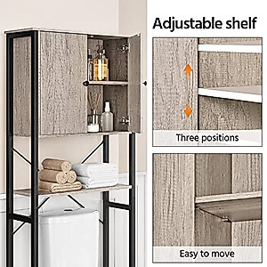 Yaheetech Over The Toilet Storage Cabinet with Door & Adjustable Shelf, Bathroom Storage Cabinet Freestanding Bathroom Organizer Toilet Rack, Metal Frame, Stable, Gray