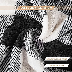 Soft Plush Electric Heated Blanket Throw, White Black Plaid Microlight Therapedic Throws | 3 Heat Setting with Auto Shut Off, 6ft Power Cord, | Washable