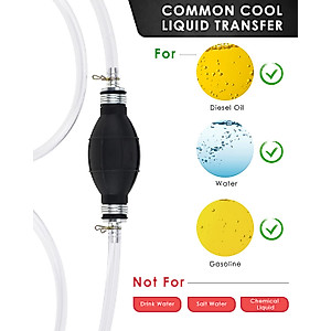 KATUMO Gasoline Siphone Hose, Gas Oil Water Fuel Transfer Siphon Pump, Portable Widely Use Hand Fuel Pump, Fuel Transfer Pump with 2 Durable PVC Hoses