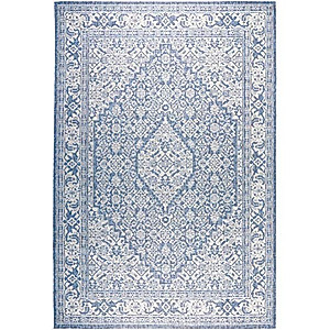 Nicole Miller New York Patio Country Dahlia Transitional Medallion Indoor/Outdoor Area Rug, 7'9" x 10'2", Blue/Grey