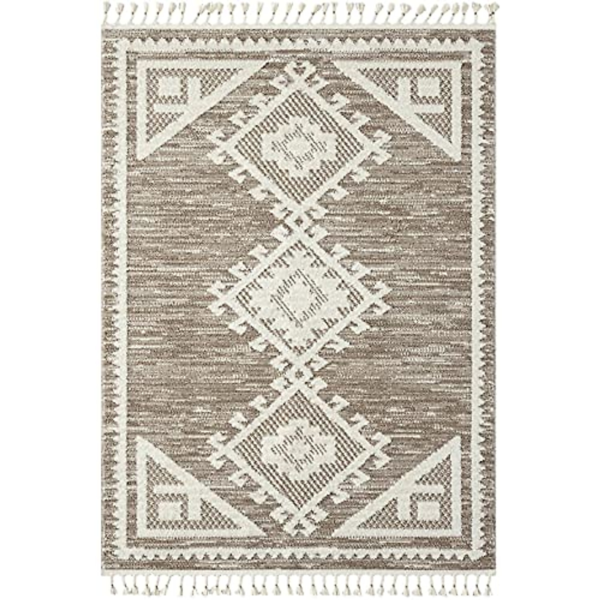 LUXE WEAVERS Ibiza Collection 8066 Brown 6x9 South Western Fringe Geometric Area Rug