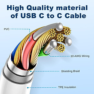 4Pack 60W 6ft USB C to USB Type C Cable 6ft for iPhone 15/15 Pro/15 Pro Max/15 Plus,for iPad Pro, for Air 5/4, for MacBook Air, for Google Pixel 7 Pro, for Samsung Type c Cord