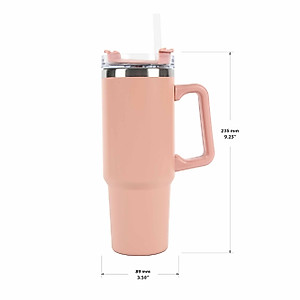 Envie 30 oz Tumbler Mug with Lid and Straw, Reusable Insulated Mug with Handle, Stainless Steel Tumbler for Iced & Hot Beverages, Blush Pink