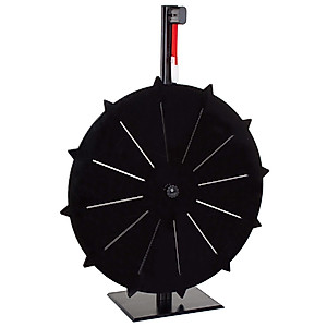Displays2go Prize Wheel for Tabletop Use with 12 Prize Slots, 27" Glossy Black Write-on Surface Works with Wet-Erase and Liquid Chalk Markers (Not Included), Plastic Flapper, Black Aluminum Stand