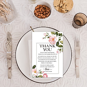 EKSPLODI Floral Thank You Place Setting Cards, Wedding Reception Thank You Cards, Table Centerpieces and Wedding Decorations, Wedding, Bridal, Engagement, Anniversary, 4x6 Inch, Pack of 50