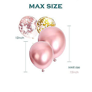 Rose Gold Confetti Latex Balloons, 65 pcs 12 inch White Metallic Gold Party Balloon with 33 Ft Rose Gold Ribbon for Birthday Wedding Anniversary Bridal Shower Decoration