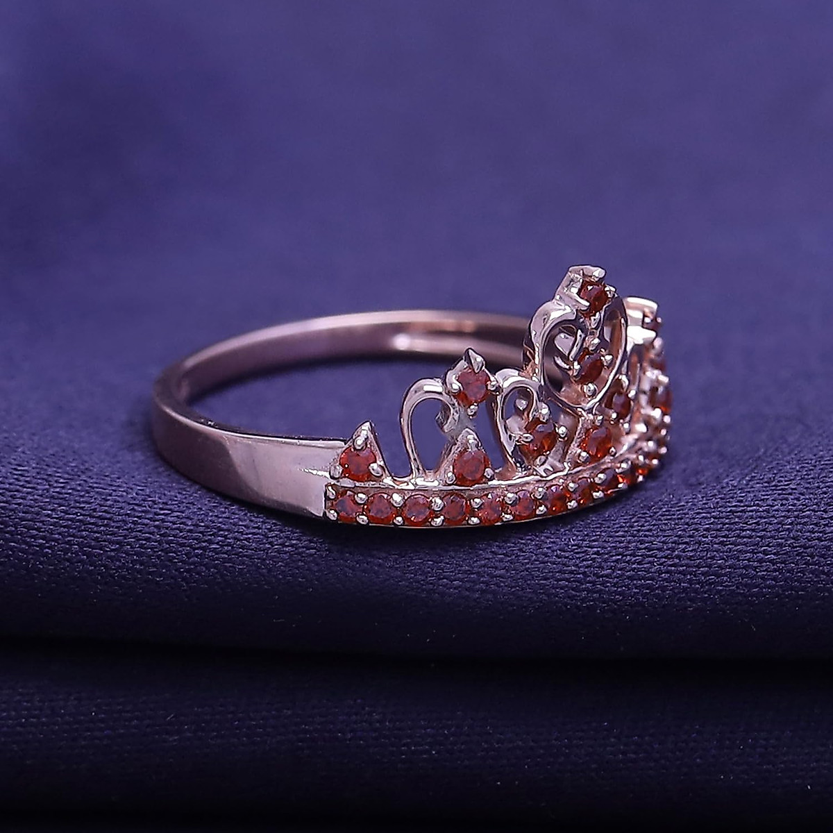 AFFY Round Cut Simulated Multi Stone Pocachoca Princess Style Engagement Wedding Crown Ring in 14k Rose Gold Over Sterling Silver with Ring Size 6.5