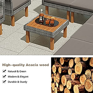 Merax 9 PCS Patio Conversation PE Rattan Wicker Outdoor Sofa Set with Table and Cushions, Gray(New)