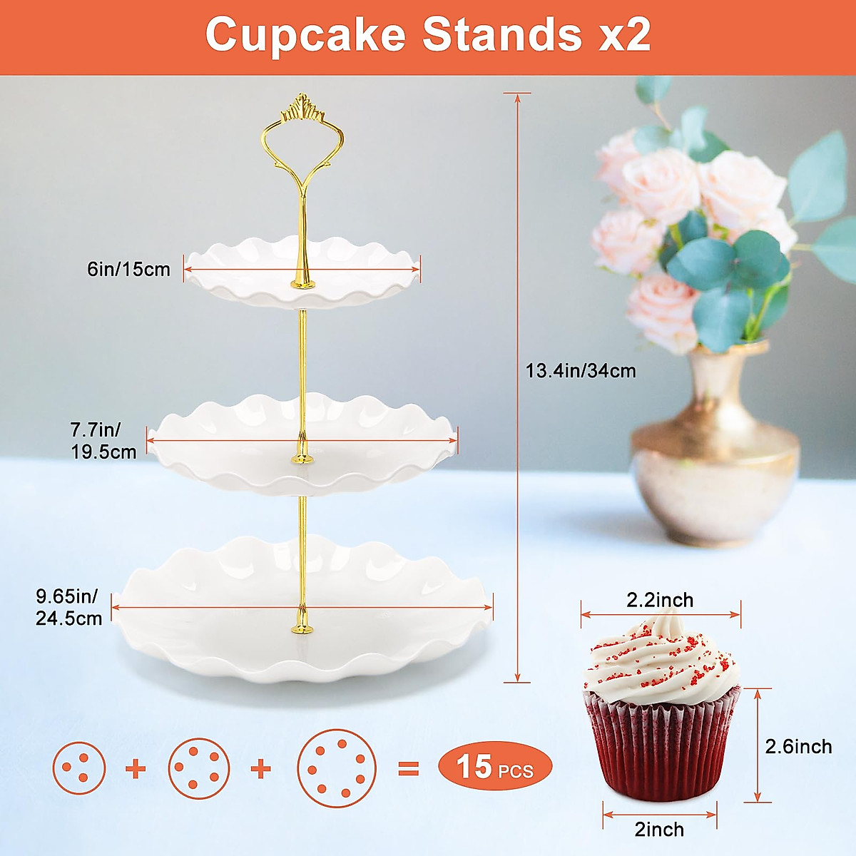 Coitak 5 Pieces Cupcake Stand Set, 2 Pieces 3 Tier Cupcake Stands with 3 Pieces Appetizer Trays, Dessert Tower Tray for Tea Party, Baby Shower and Wedding