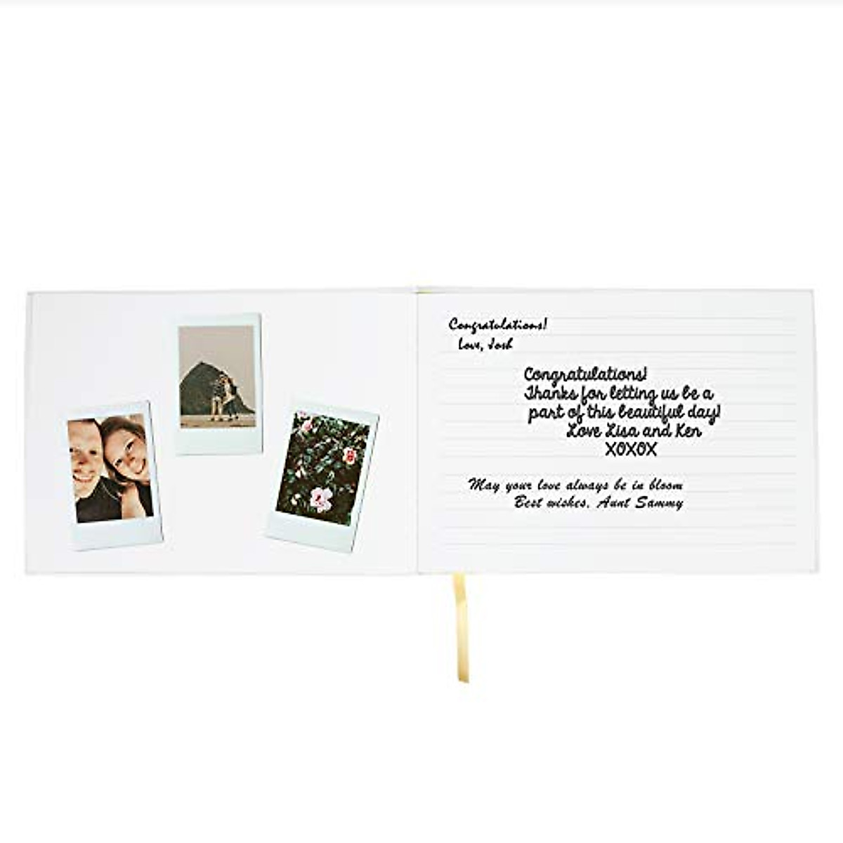 J&A Homes Polaroid Guest Book for Wedding - Registry Sign-In Book for Wedding, Reception, Engagement, Birthday, Baby Shower - White Guestbook w/Bookmark & Gold Floral Design - 9" x 6" (100 Pages)