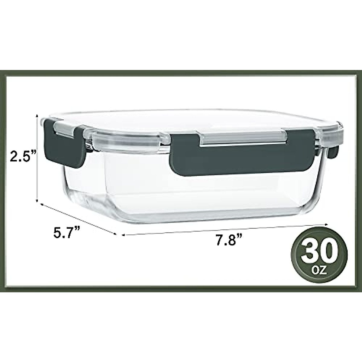 KOMUEE 10 Packs 30 oz Glass Meal Prep Containers,Glass Food Storage Containers with Lids,Airtight Glass Lunch Bento Boxes,BPA Free,Microwave, Oven, Freezer and Dishwasher,Gray