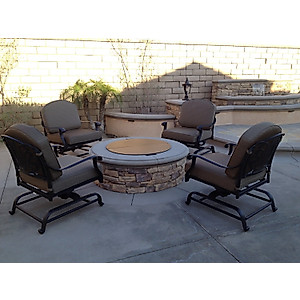 Elizabeth Outdoor Patio 4 Club Rocker Chairs Spring Base Cast Aluminum Dark Bronze (Walnut)