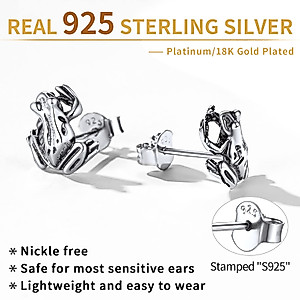 ChicSilver 925 Sterling Silver Stud Earrings for Women Sensitive Ear Hypoallergenic Frog Earrings Cute Funny Animal Jewelry