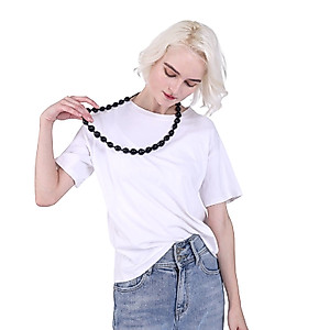 BNQL Chunky Hawaiian Kukui Nut Lei Necklace with Ribbon Bow Closure Graduation Gift (black)