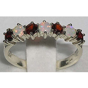 LetsBuyGold 925 Sterling Silver Natural Opal & Garnet Womans Eternity Ring - Size 7.25
