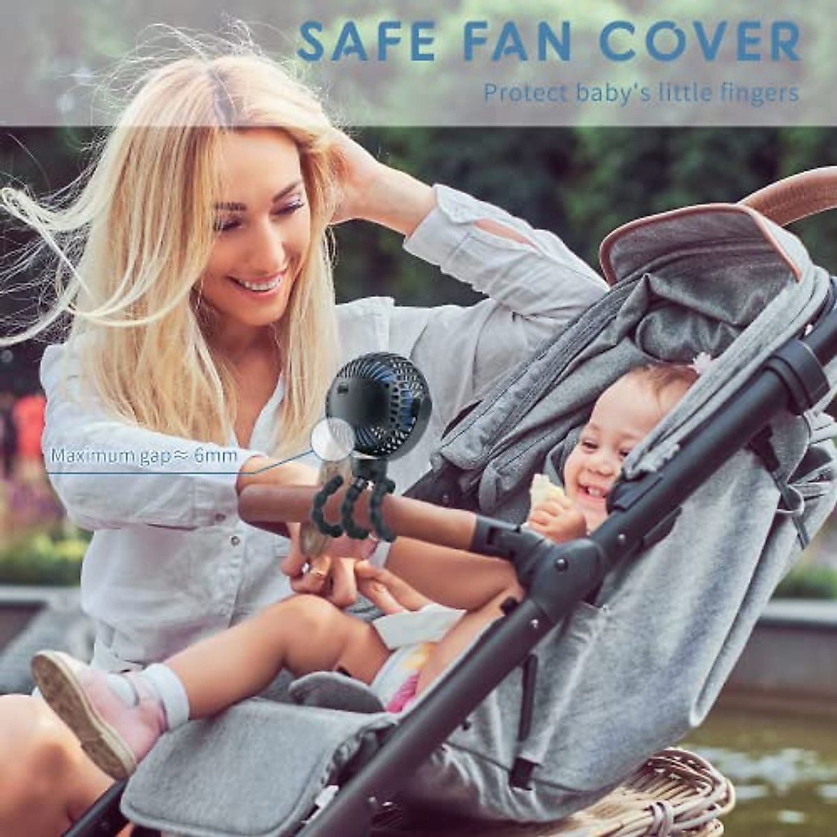 Yorraka Upgraded Stroller Fan Clip On for Baby, Portable Fan with Flexible Tripod, 4000mAh Battery Powered Car Seat Fan with Dual 360°Rotation for Treadmill Crib Travel, Baby Summer Essentials (Black)
