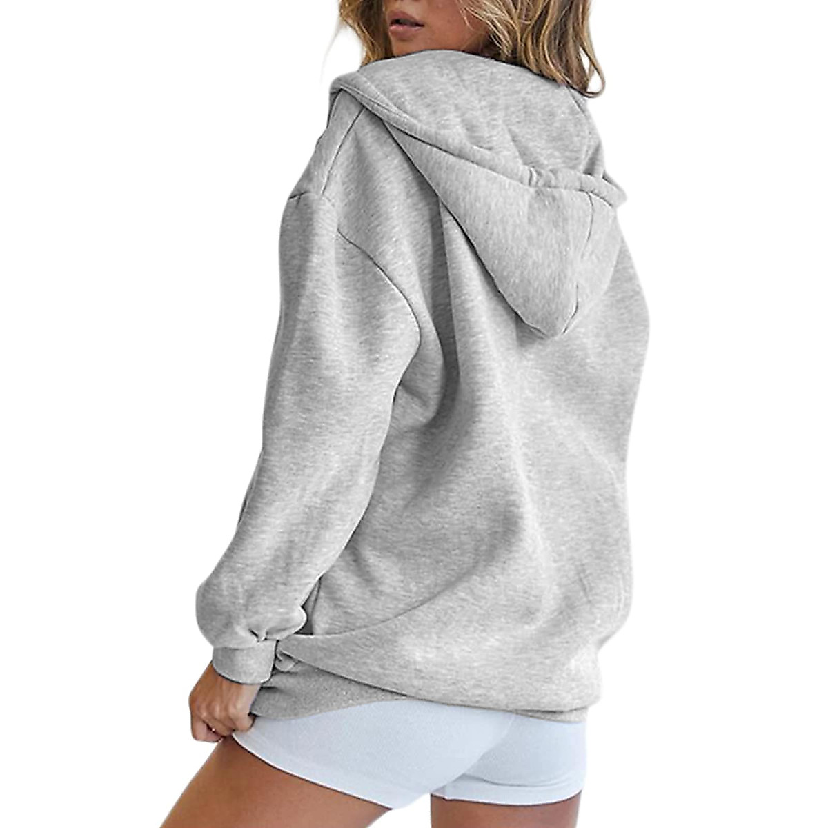 FOMOYUU Womens Oversized Zip Up Hoodie Jacket Baggy Loose Basic Zipper Hooded Sweatshirt Coat (Grey, M)