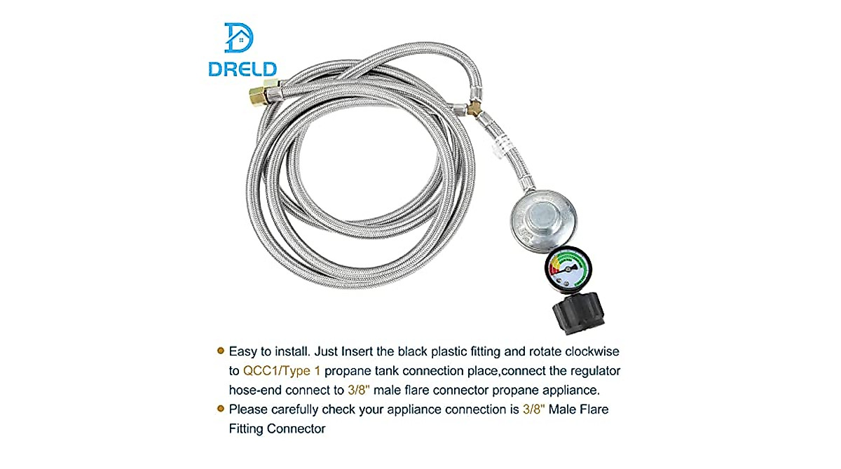5 Feet Propane Y-Splitter Hose with Tank Gauge - Safe LPG Connection