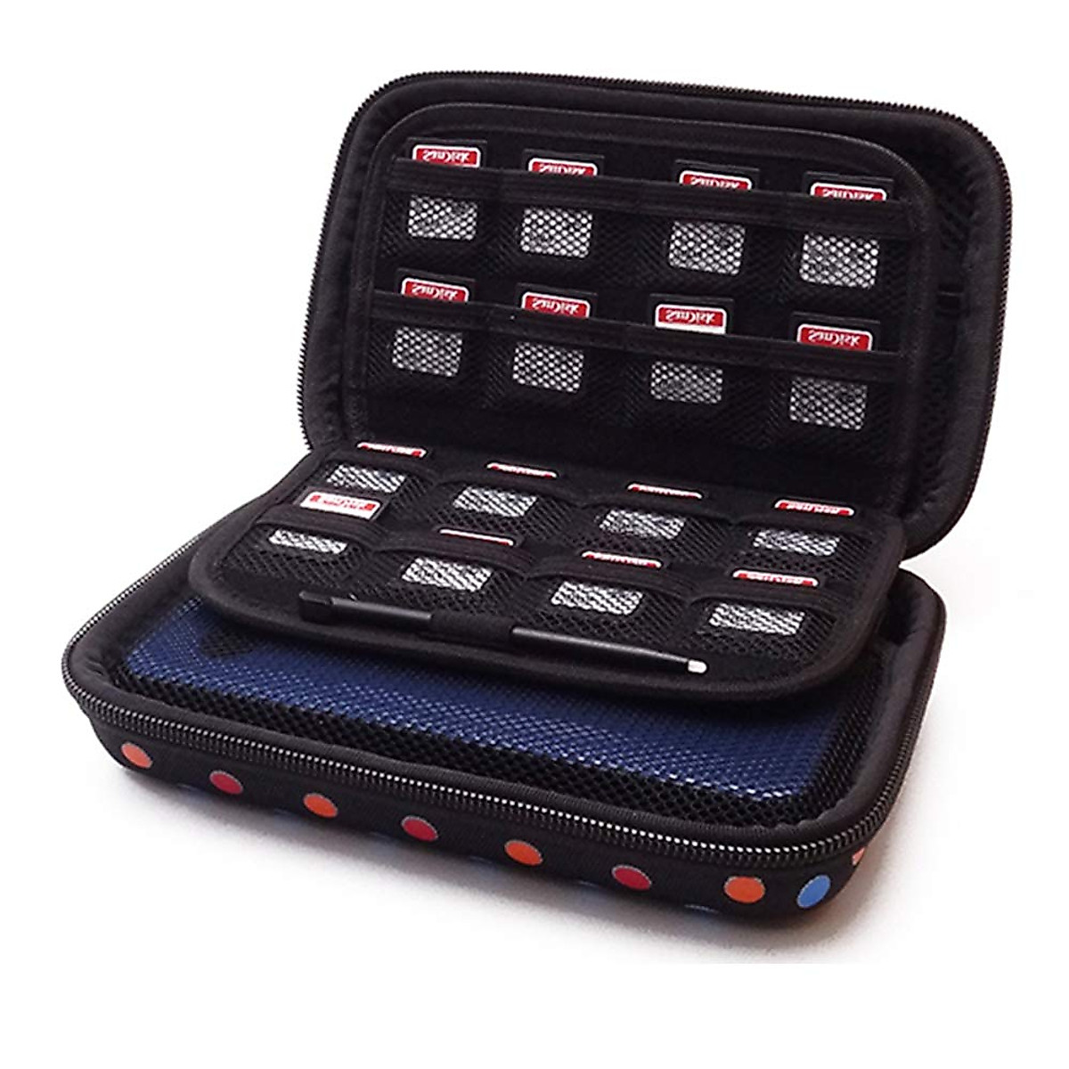 Soyan Hard Carrying Case for Nintendo New 3DS XL and 2DS XL, 16 Game Card Holders, with Carry Handle (Polka Dots)