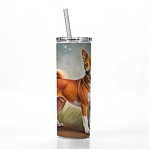 Basenji Dog Illustration Skinny Tumbler 20oz with Straw Insulated Water Bottle Gift