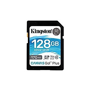 Kingston 128GB SDXC Canvas Go Plus 170MB/s Read UHS-I, C10, U3, V30 Memory Card (SDG3/128GB)