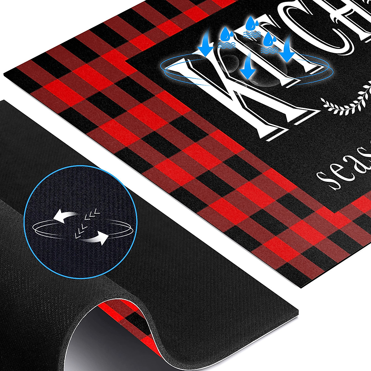 HOLVDENG Red Buffalo Plaid Kitchen Mat Set of 2 Non Slip Thick Kitchen Rugs and Mats for Floor Comfort Standing Mats for Kitchen, Sink, Office, Laundry, 17"x47"+17"x28"