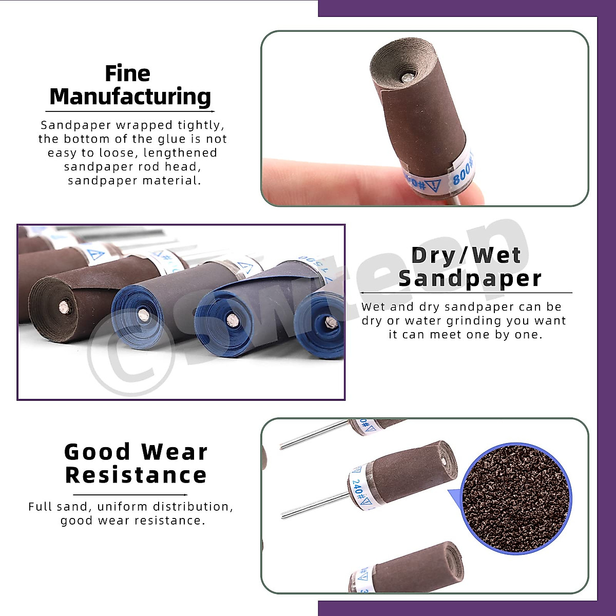 Swpeet 10 Pcs Sanding Drums Sleeves Kit, 180-2500 Grit Sandpaper Grinding Head Sandpaper Bar Stick, Abrasives Cartridge Rolls, Polishing Burr Stick Roller Sanding Tool, Woodworking Polishing Tool