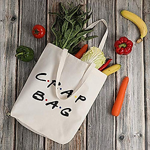 Friends Show Crap Bag, 2 Pack Large Canvas Reusable Grocery Tote Bags White and Black Craft Canvas Bag