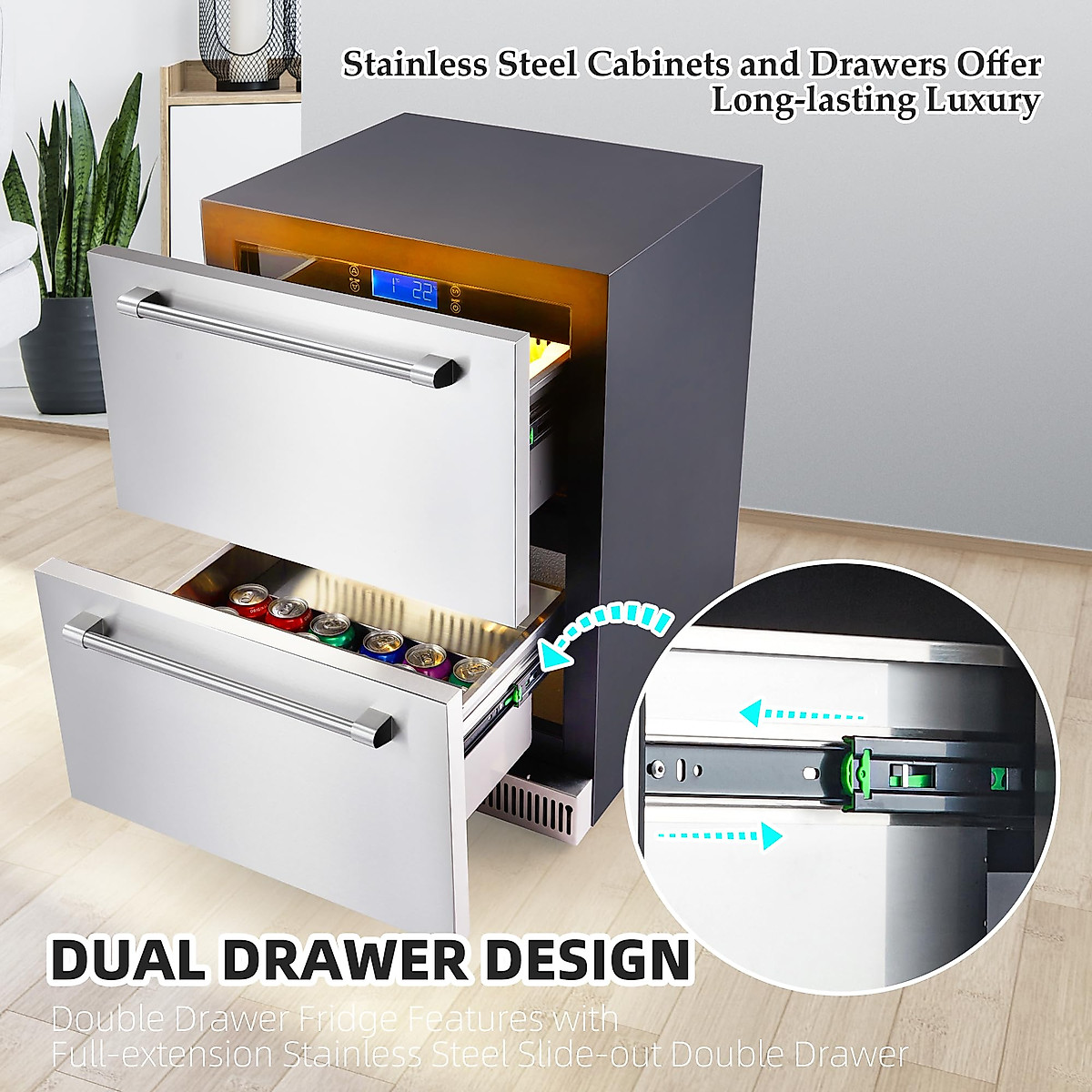 Garvee 24 inch Undercounter Refrigerator, 5.12 Cu.Ft Outdoor Fridge for Patio, Wine and Beverage Refrigerator, Drawer Refrigerator Under Counter Fridge Ideal for Home and Commercial