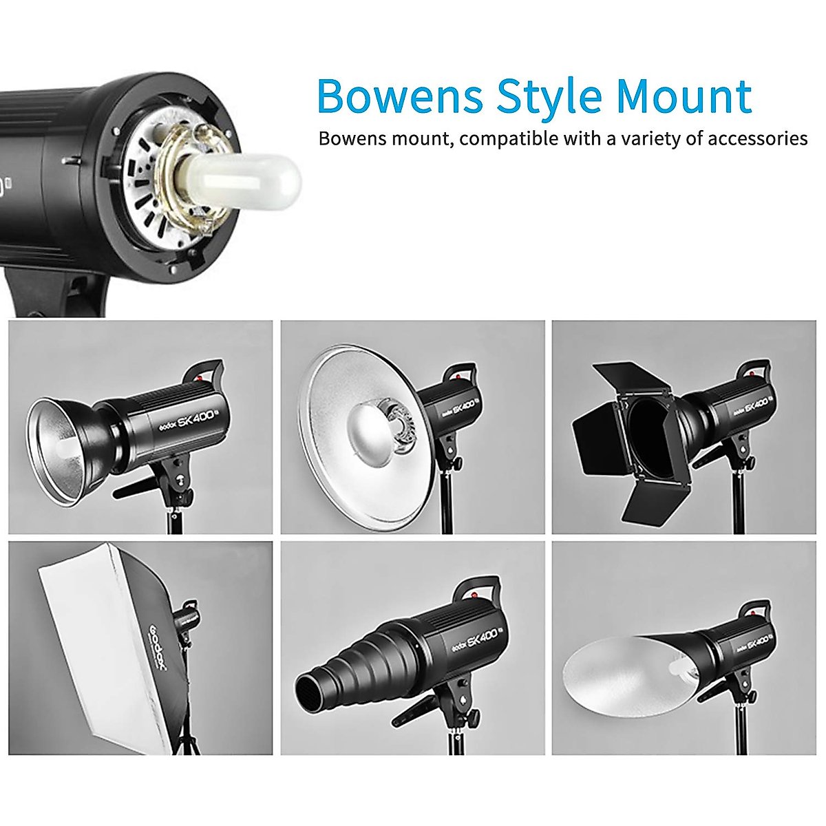 Godox SK400II Studio Strobe 400W, 2.4G Wireless X System GN65 5600K Monolight with Bowens Mount 150W Modeling Lamp, Outstanding Output Stability, Anti-Preflash