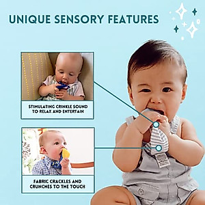 Tasty Tie Teething Tie, 3-in-1 Clip-on Baby Tie, Crinkle Toy & Silicone Teether for 3-18 Month Babies, Unique Baby Boy Gift, Shark Style