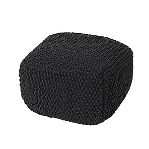 Christopher Knight Home Joyce Knitted Cotton Square Pouf, Dark Grey Small