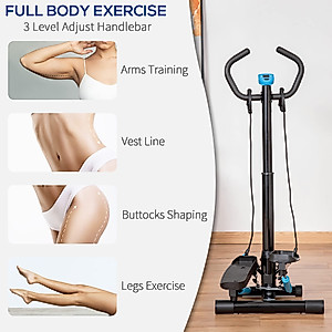 Soozier Twist Stepper Machine with Resistance Bands, Adjustable Workout Fitness Equipment with Handle Bar and LCD Display for Home Gym Exercise