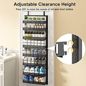Over the Door Pantry Organizer - 8 Tier Adjustable Pantry Door Spice Organizer, Large Capacity Hanging Door Spice Rack for Kitchen Pantry Organizers and Storage (Black)