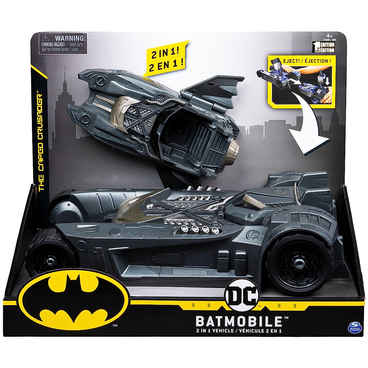 DC Comics Spin Master Batman Batmobile and Batboat 2-in-1 Transforming Vehicle, for Use 4-Inch Action Figures, Kids Toys for Boys