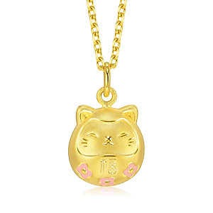 CHOW SANG SANG Chinese Gifting Collection 999 24K Solid Gold Maneki Neko Lucky Cat Pendant for Women 92025P [Not Include the-Necklace]