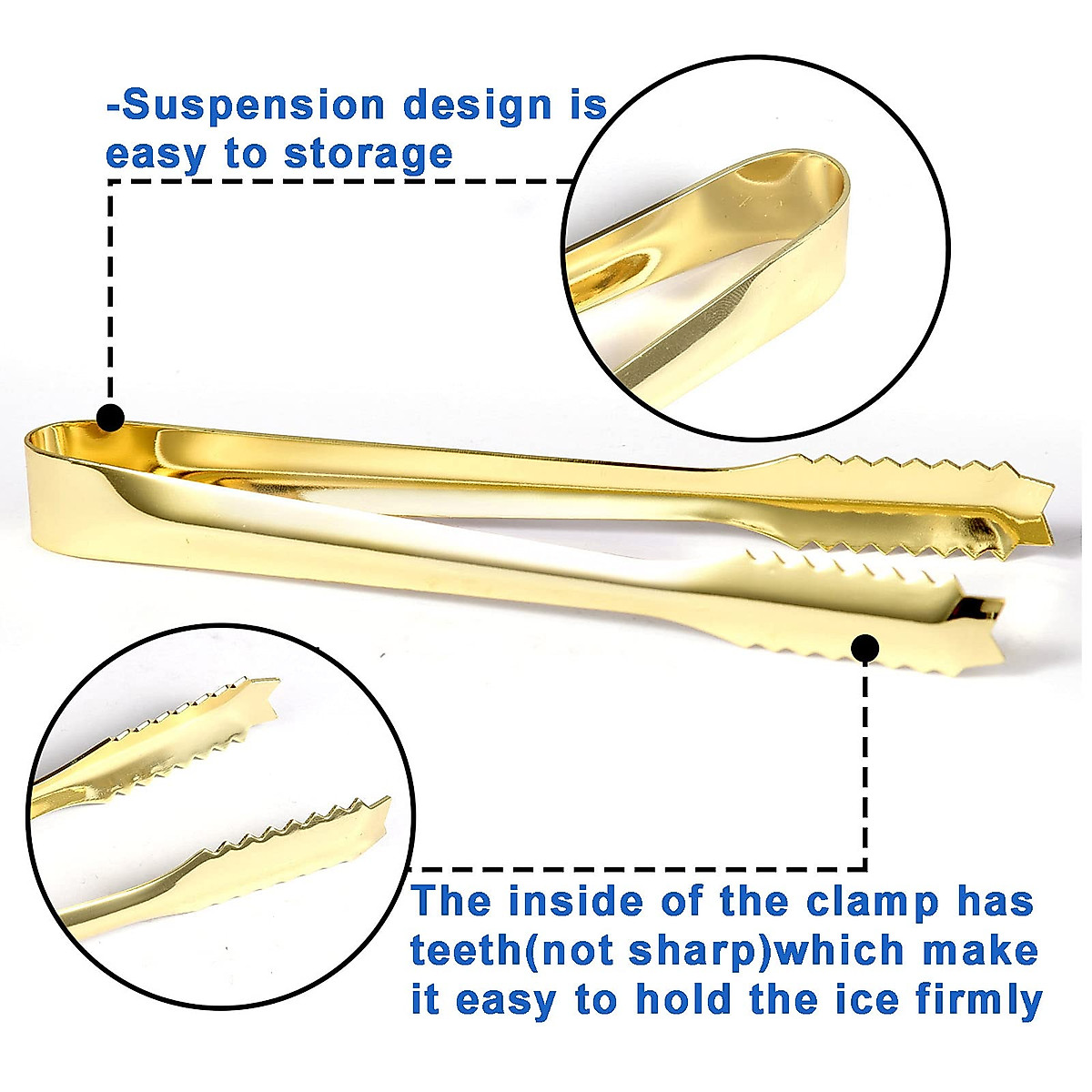WAFJAMF Ice Tongs for Ice Bucket,7 Inch Serving Tongs,Bar Tongs,304 Stainless Steel,-Gold Plated-for Bar Kitchen Restaurant…